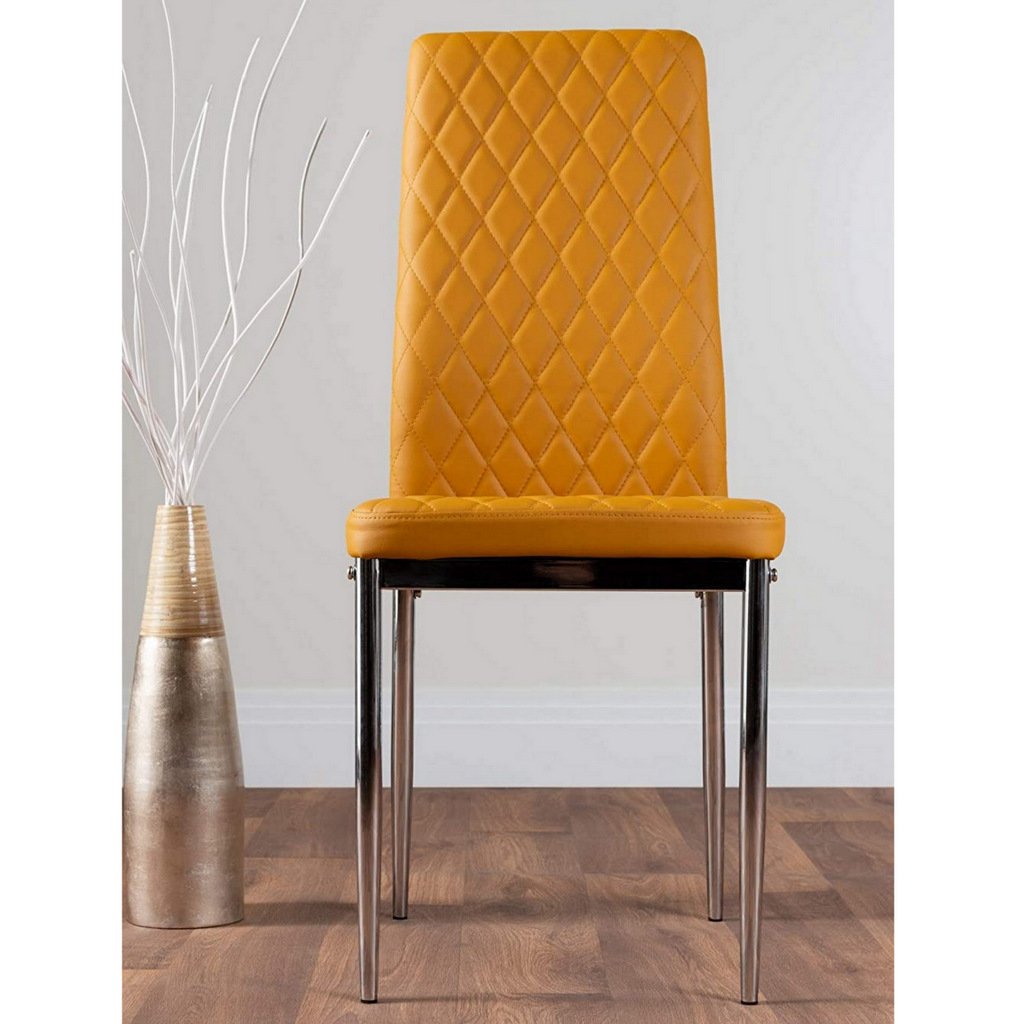 UK Milan Faux Leather Mustard Yellow Dining Chairs x 4 | Absolute Home